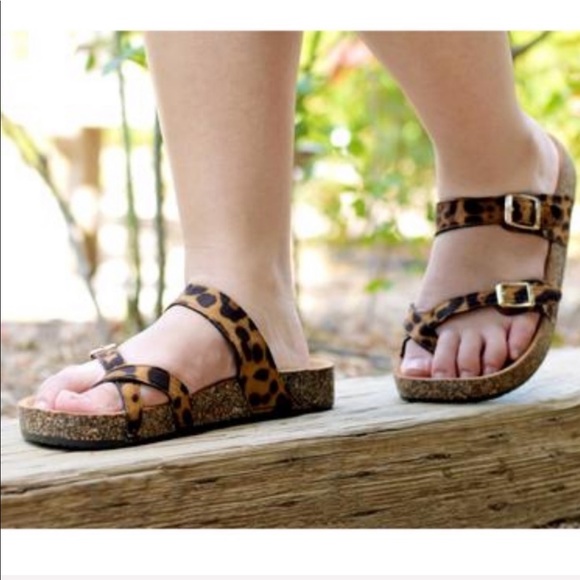 Boutique | Shoes | Cheetah Print Buckle Chic Cork Wedge Slide Sandals ...